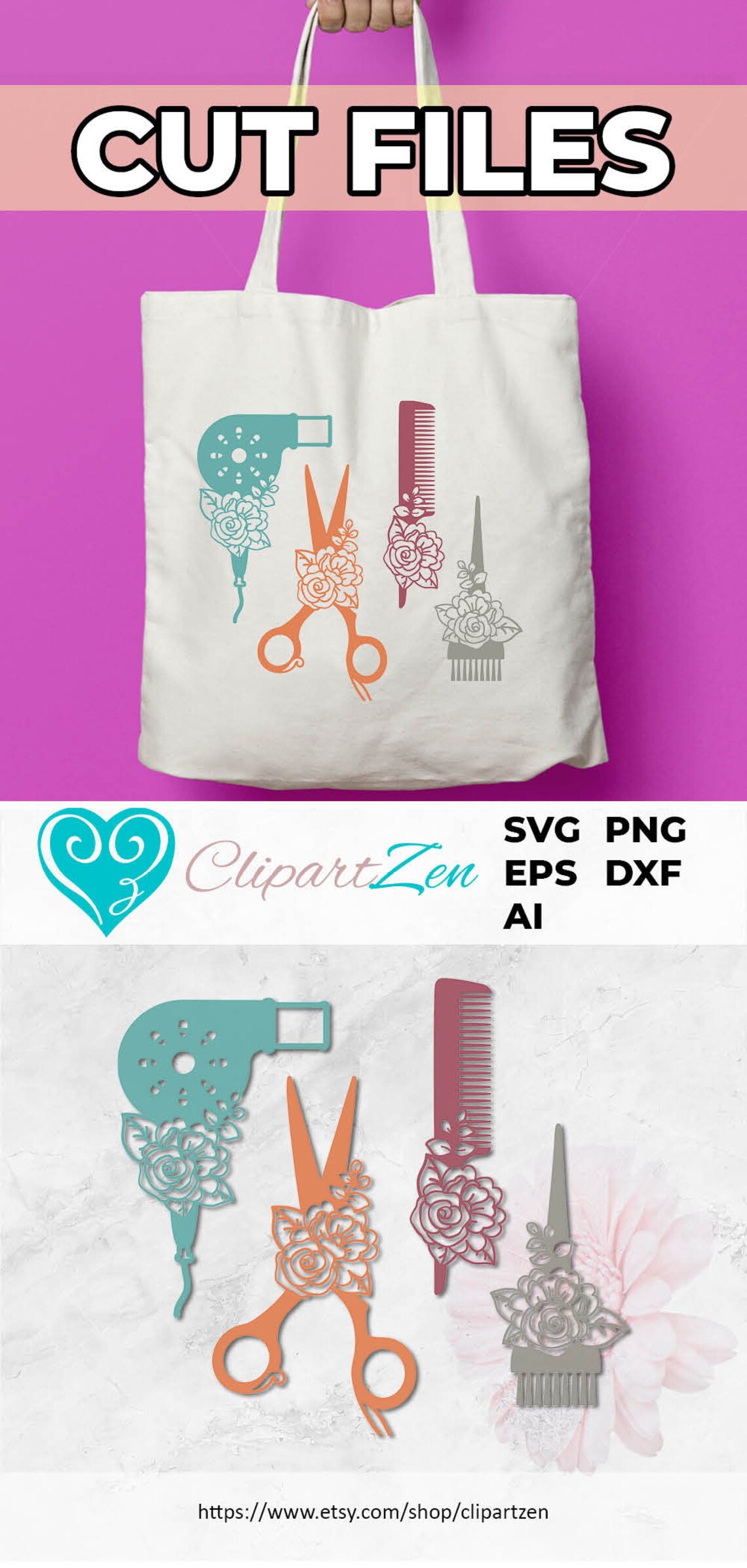 Floral Hair Stylist Salon Svg Cosmetology Svg Salon Tools - Etsy