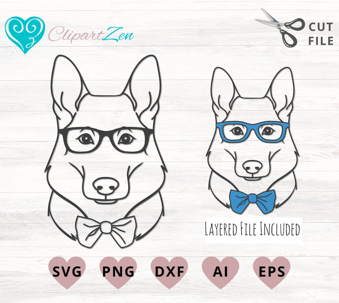 German Shepherd Face Outline Svg, German Shepherd Dog Glasses Bowtie ...