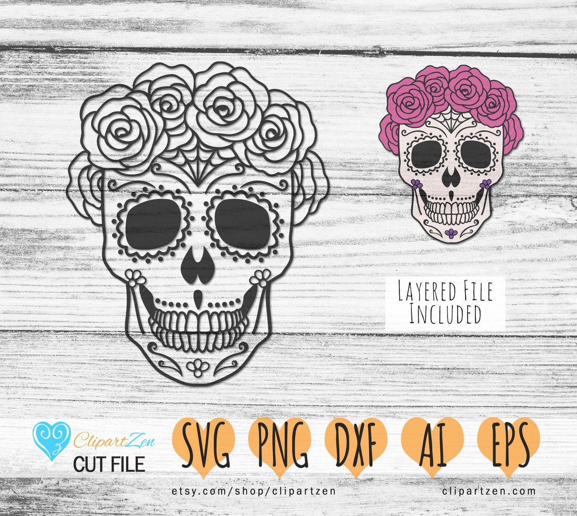 Sugar Skull Svg Rose Floral Skull Svg Day of the Dead Svg - Etsy