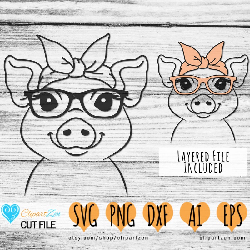 Pig With Glasses Svg - Etsy