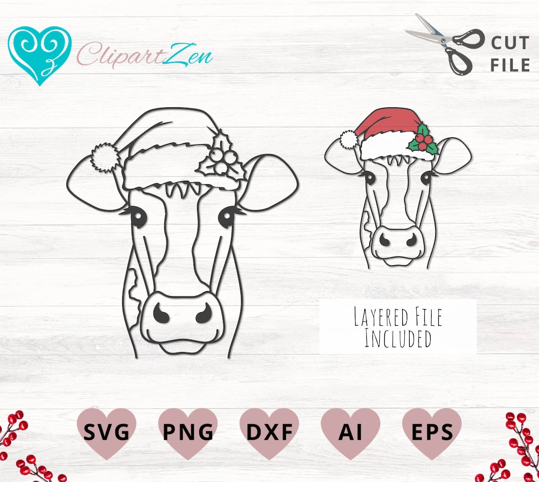 Christmas Cow Svg Santa Hat Svg Christmas Cow Face Svg - Etsy