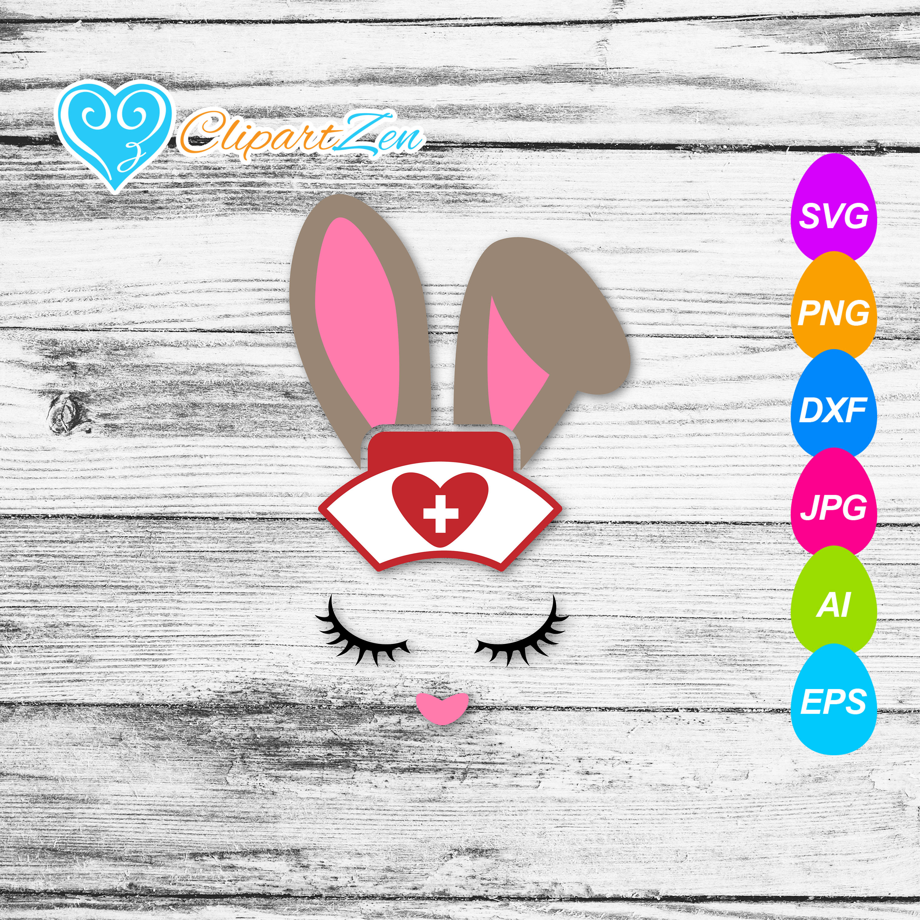 Nurse Bunny Rabbit Ears and Face Svg, Png, Dxf, Jpg, Eps, Ai, Clipart ...