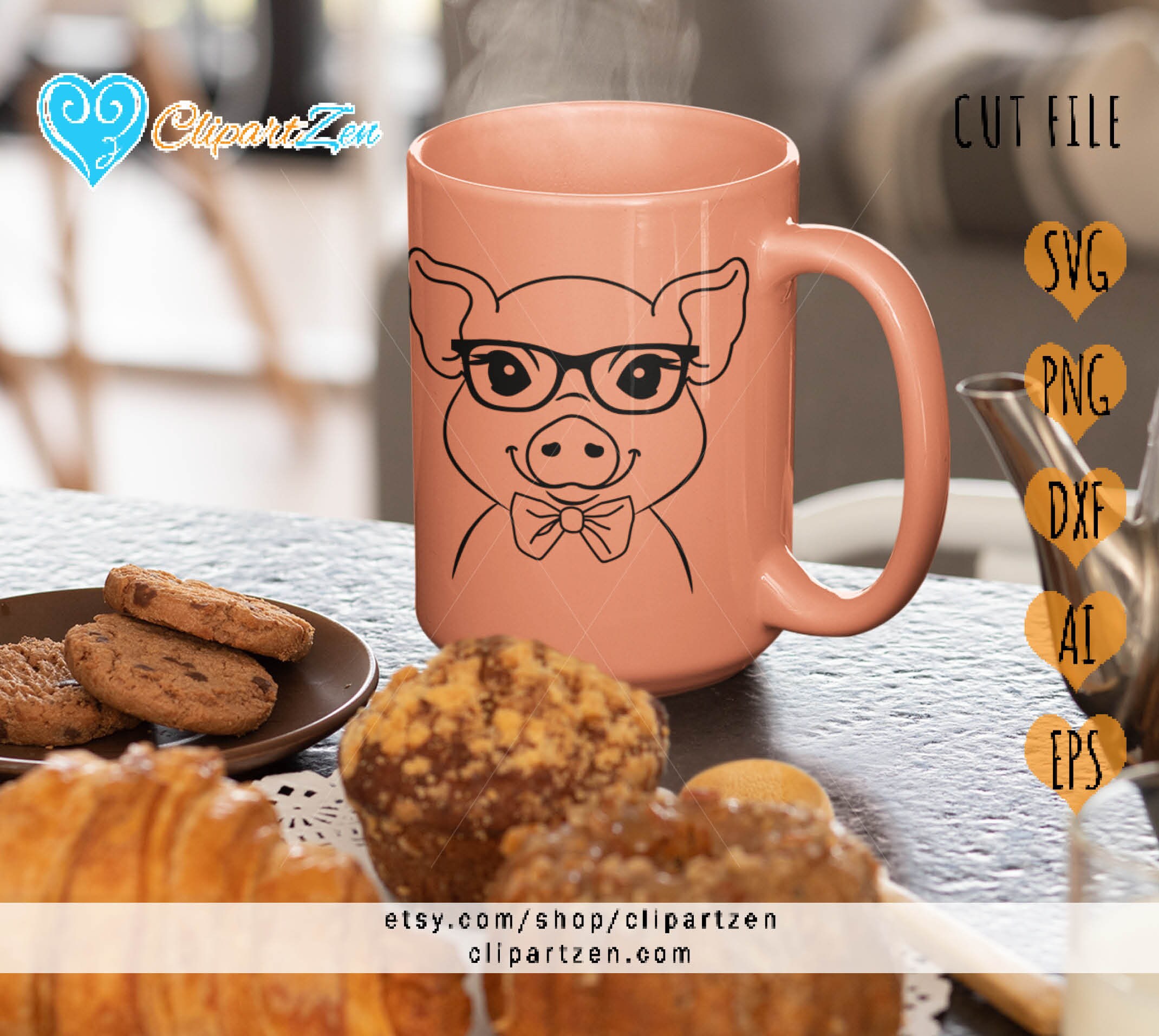 Pig With Glasses and Bowtie, Fathers Papa Grandpa, Farmhouse Pig Cut ...