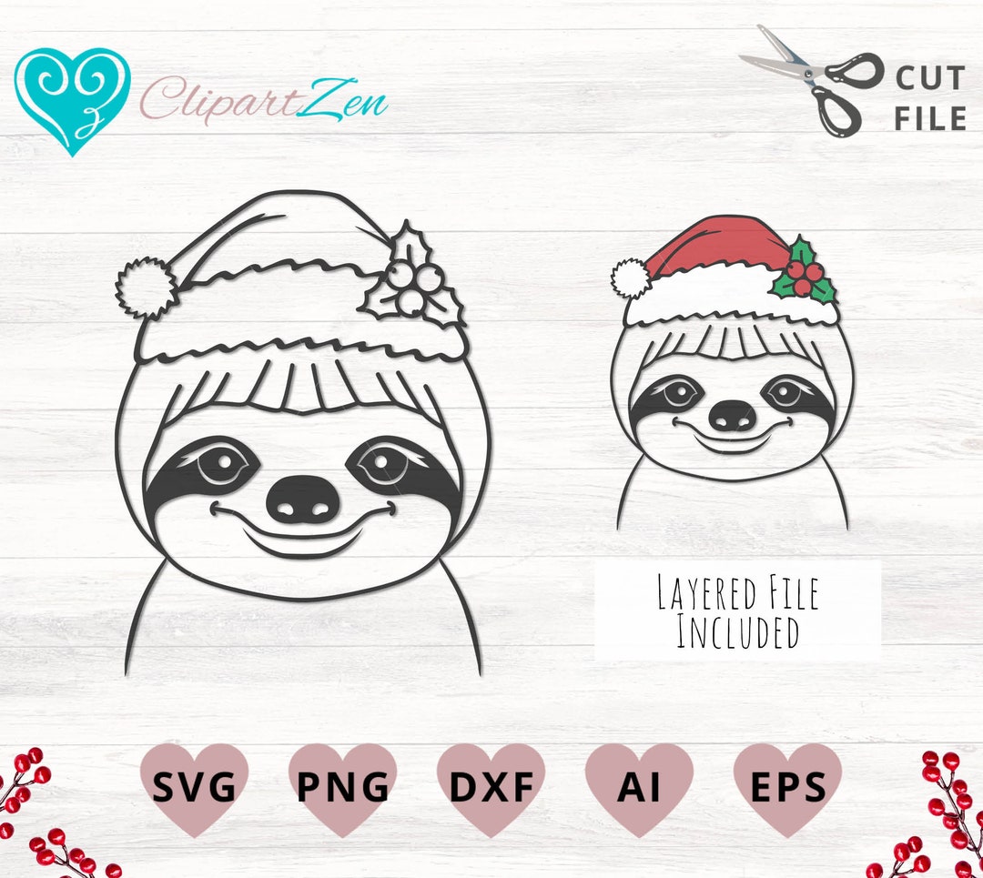 Christmas Sloth Svg, Santa Hat Svg, Christmas Santa Face Svg, Cute ...