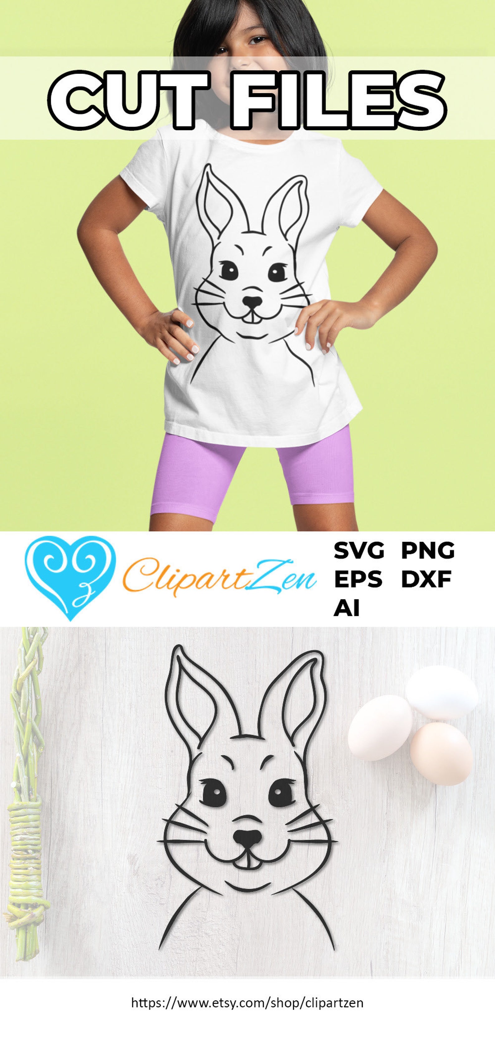Rabbit Bunny Face, Farm Animal Cut File, Svg, Png, Dxf, Eps, Ai ...