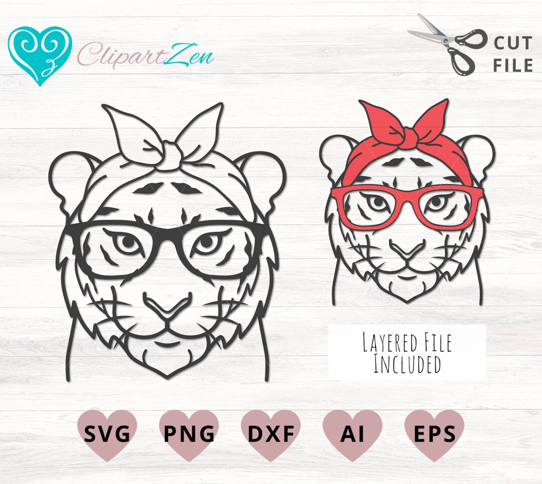 Tiger Face Head With Glasses and Bandana, Cute Mama Mother Nana ...
