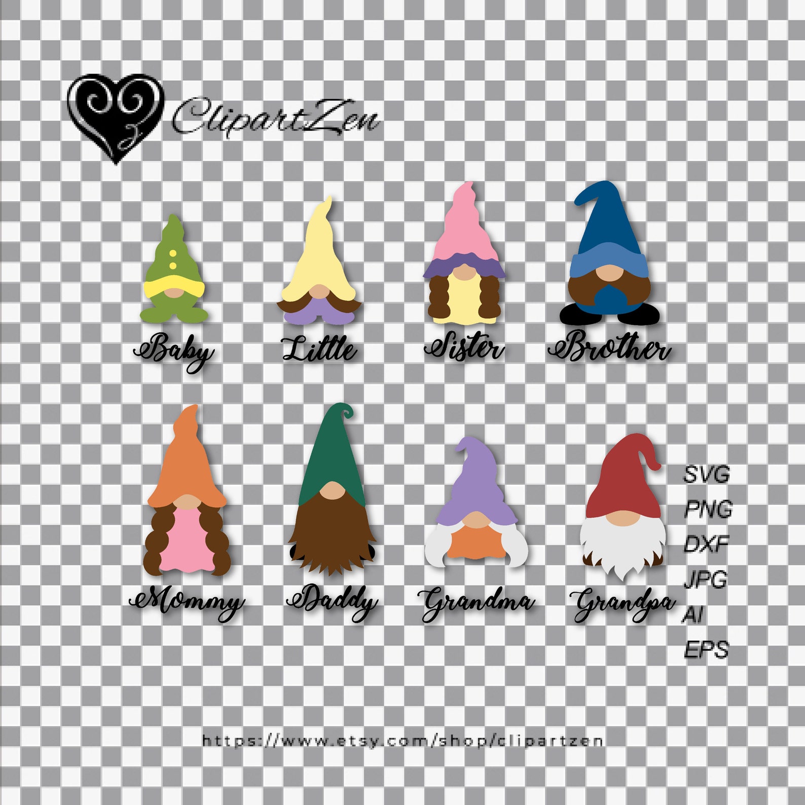 Family Gnome Bundle Svg, Png, Dxf, Jpg, Eps, Ai, Clipart, Vector ...