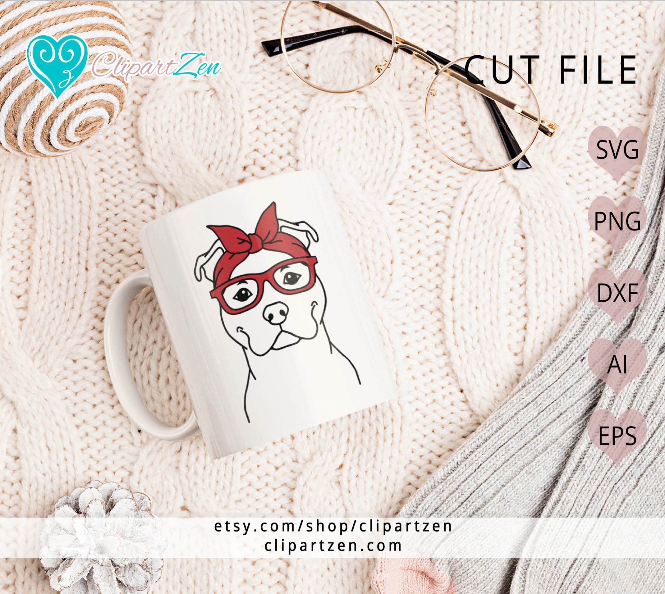 Pitbull Dog Glasses Bandana, Pitbull Dog Face Outline Svg, Dog Mom Svg ...