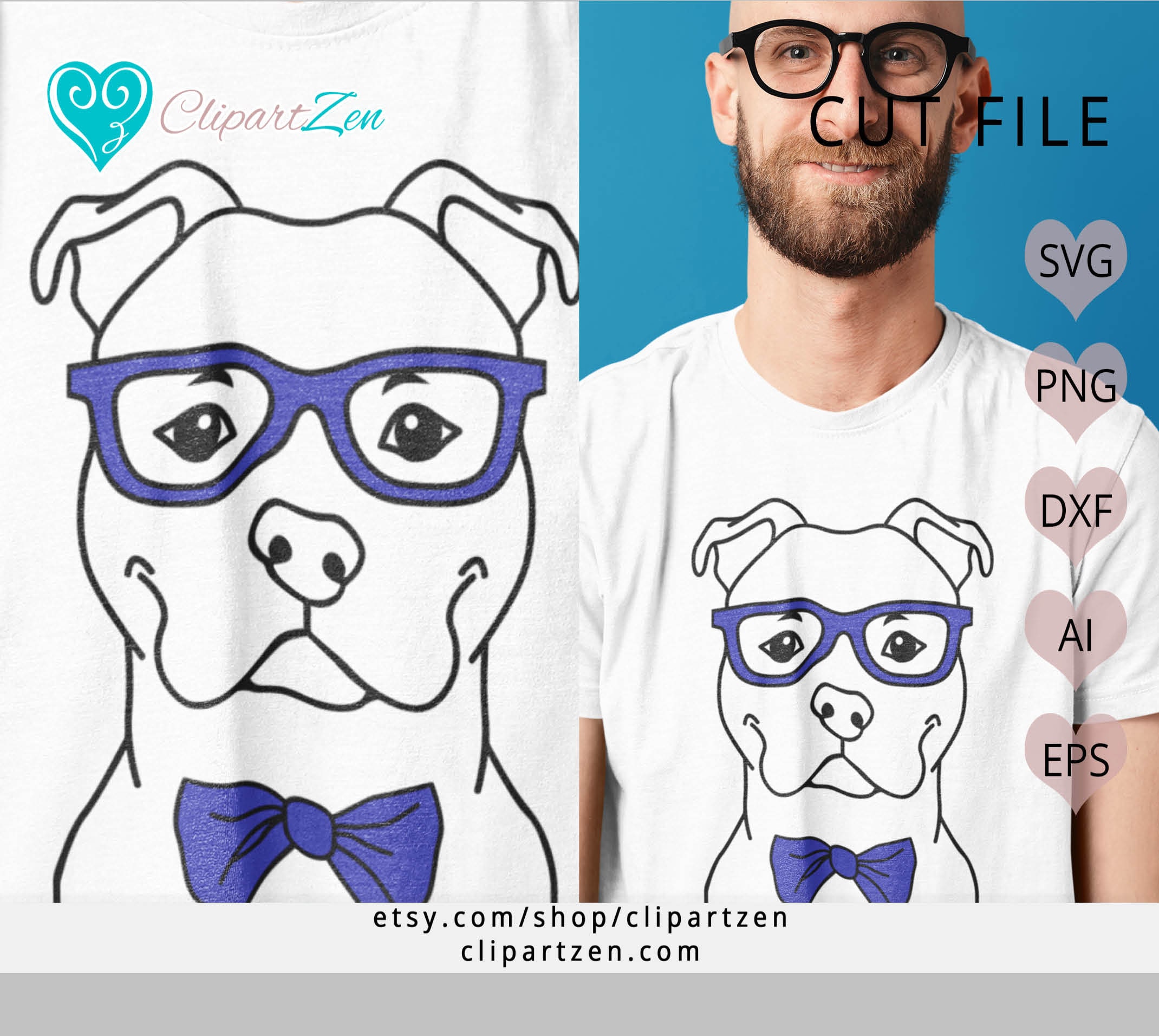 Pitbull Dog With Glasses Bowtie, Pitbull Face Outline Svg, Pitbull Head ...