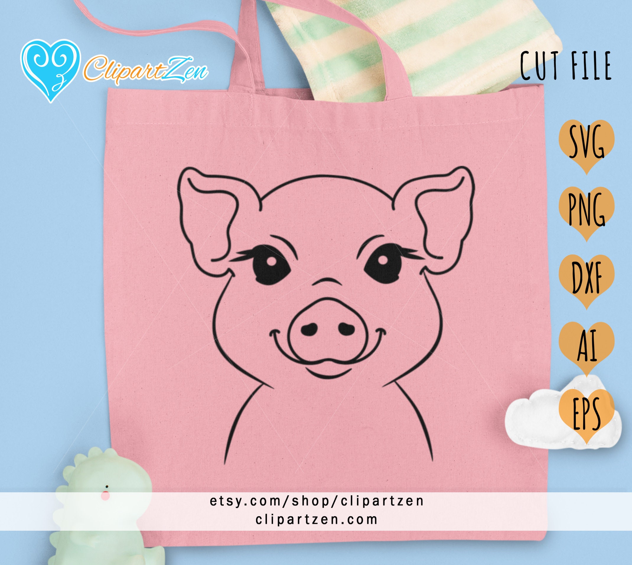Pig SVG, Piglet SVG, Pig Face SVG Cut File for Cricut, Farm Svg, Girl ...