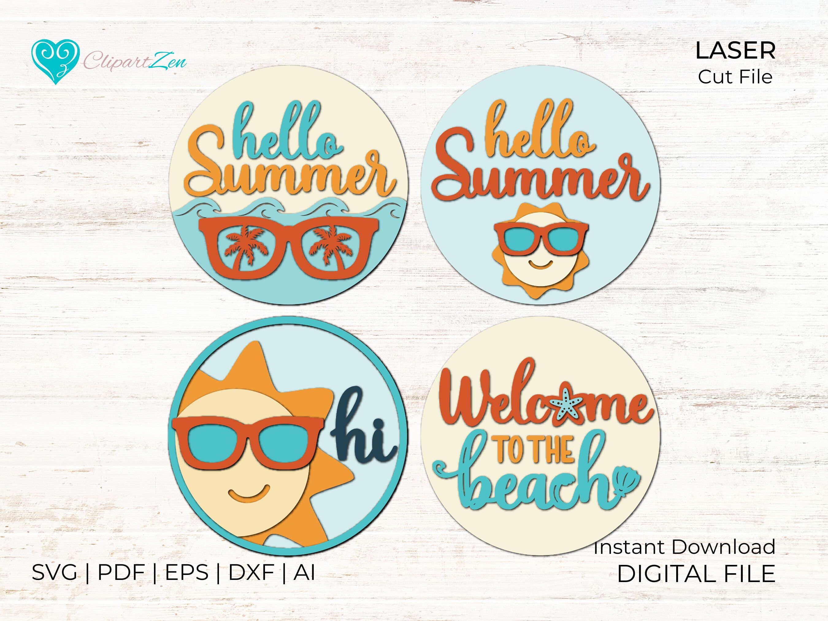 Hello Summer Door Hanger SVG, Welcome Svg, Beach Svg, Sun Svg ...