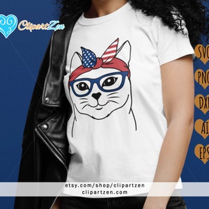 Fourth of July Cat With Glasses and Bandana Memorial Day, Svg, Png, Dxf ...