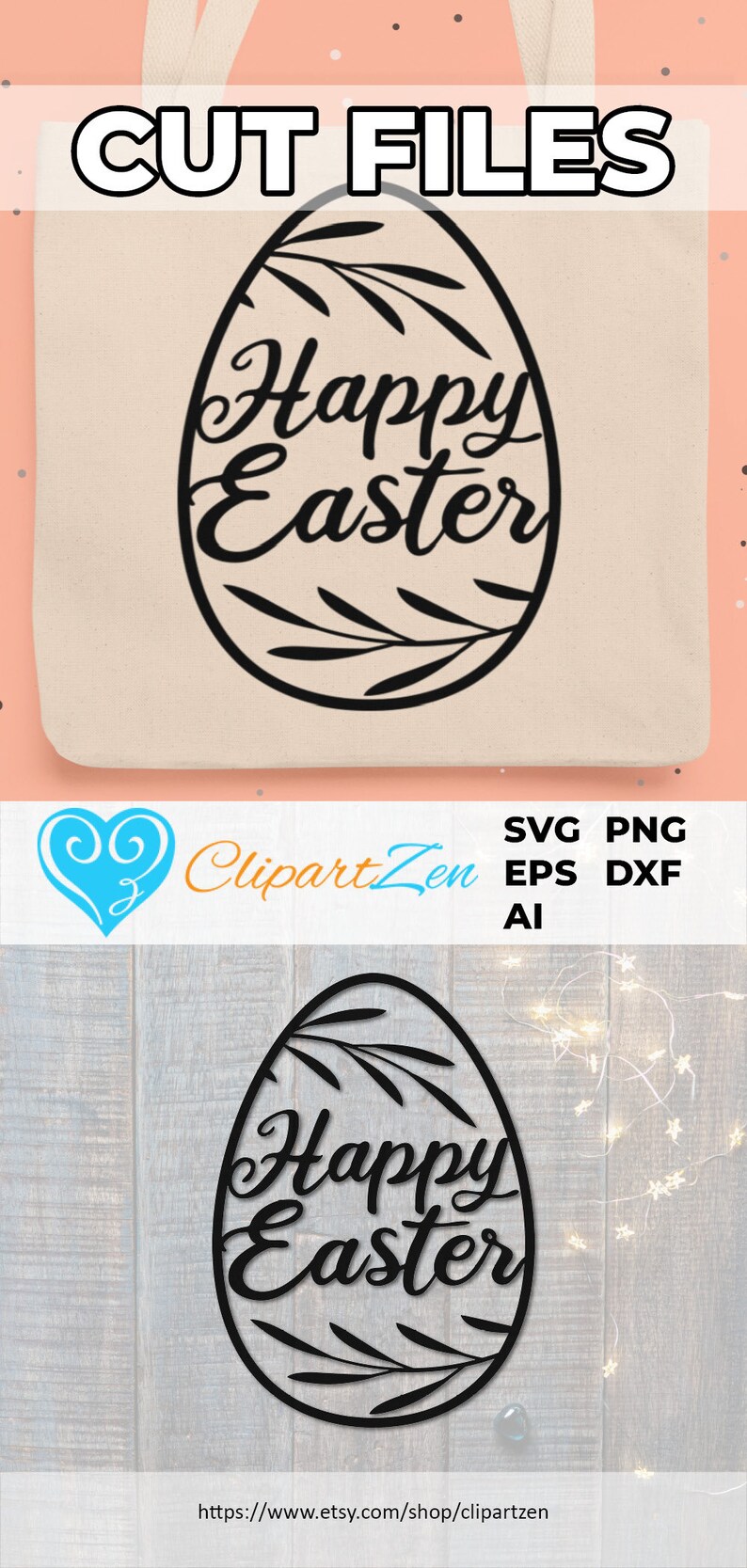 Happy Easter Egg Sign Tag Cut File, Svg, Png, Dxf, Eps, Ai, Clipart ...