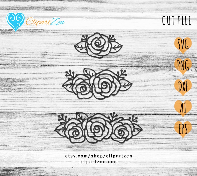 Rose Flower Floral Border Cut File Svg Png Dxf Eps Ai - Etsy