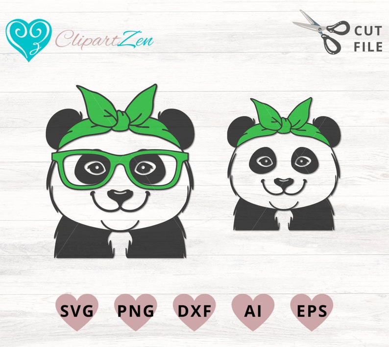 Panda Face Glasses Bandana, Pandas Awareness, Green, Cut File, Svg, Png ...