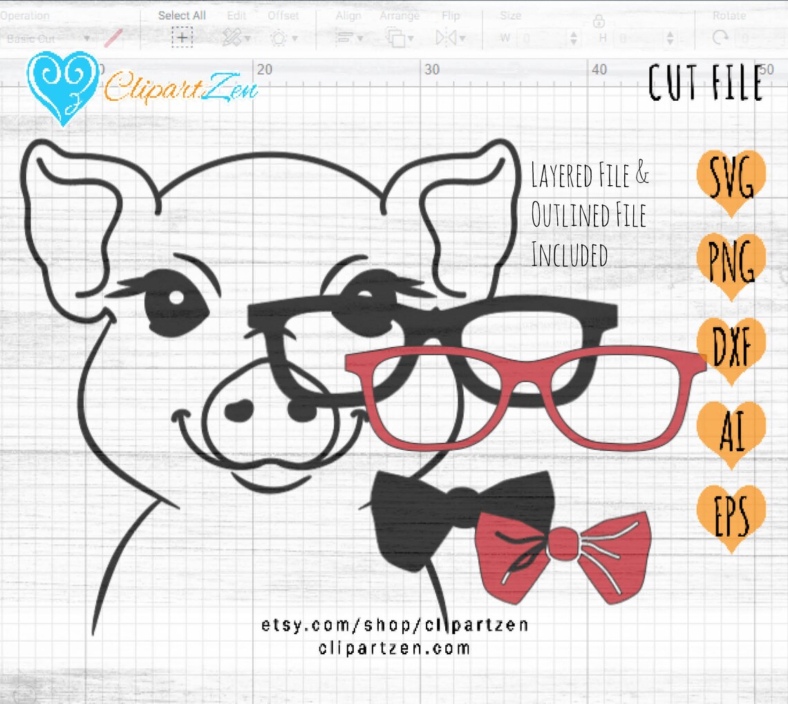 Pig With Glasses and Bowtie, Fathers Papa Grandpa, Farmhouse Pig Cut ...