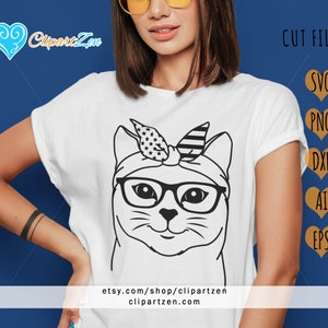 Fourth of July Cat With Glasses and Bandana Memorial Day, Svg, Png, Dxf ...