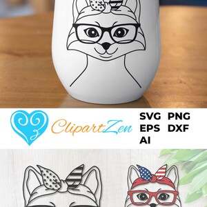 Fourth of July Fox With Glasses and Bandana Memorial Day, Svg, Png, Dxf ...