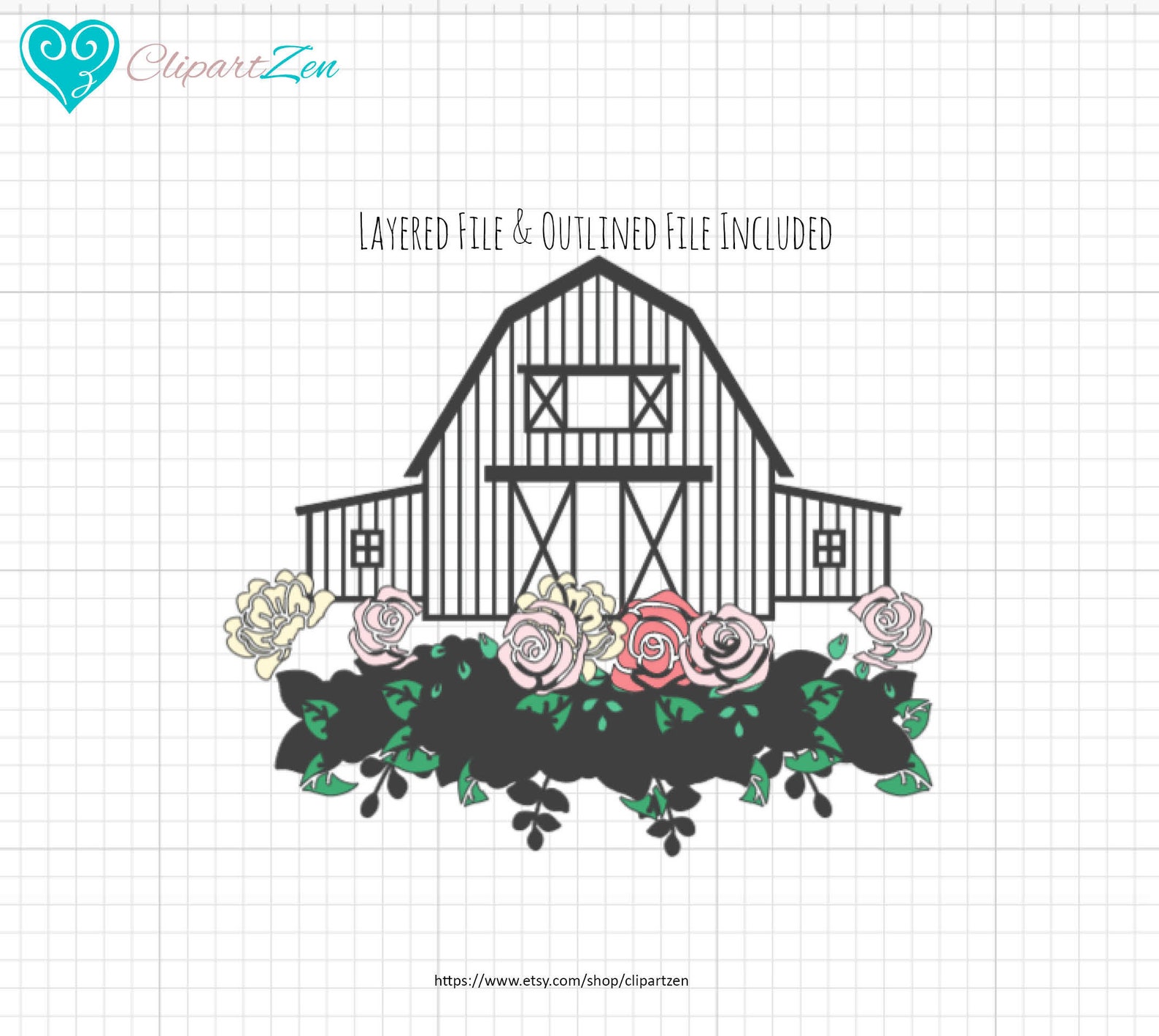 Floral Barn Svg, Farmhouse Svg, Png, Dxf, Eps, Ai, Clipart, Vector ...