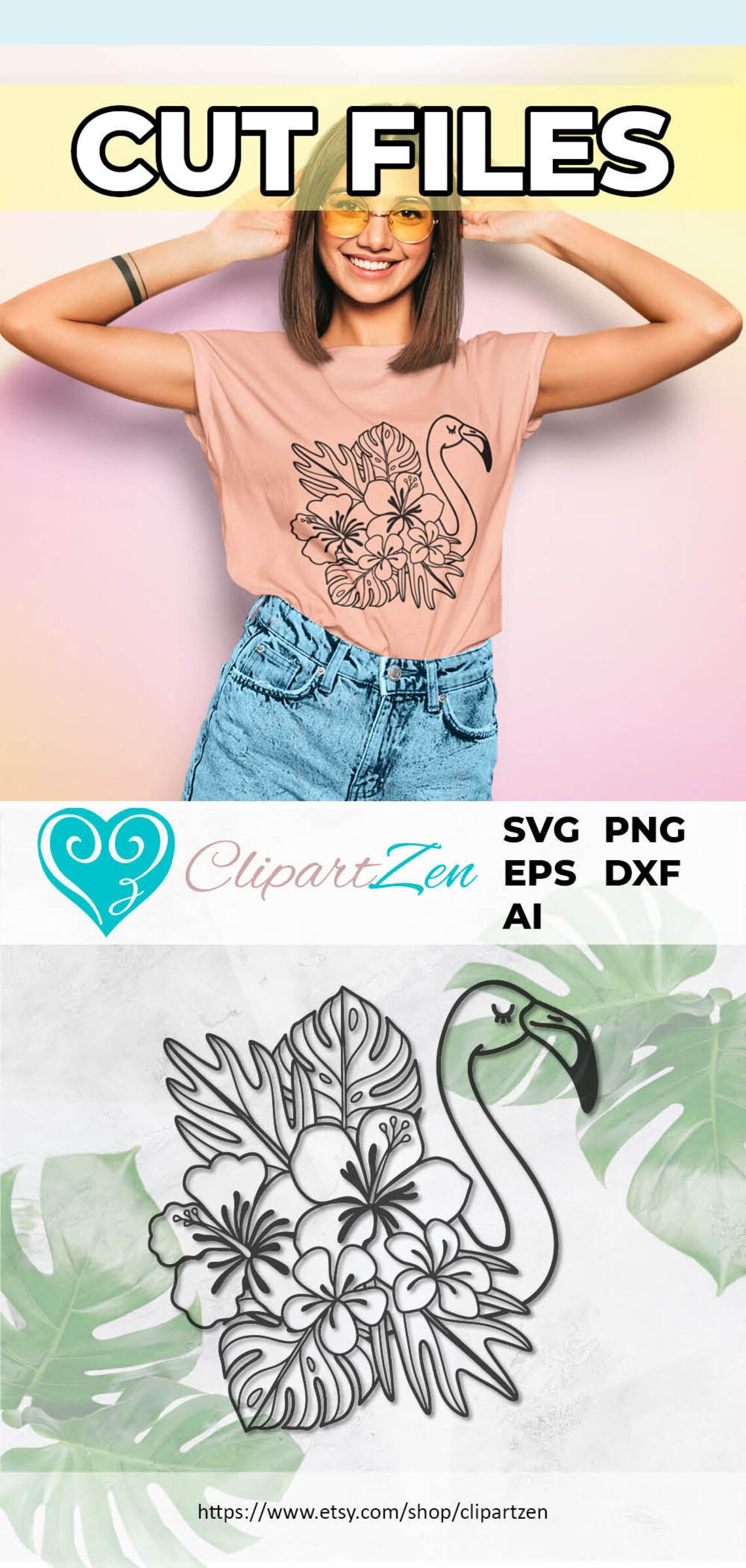 Flamingo Svg, Flamingo With Tropical Flowers, Summer Svg, Png, Dxf, Eps ...