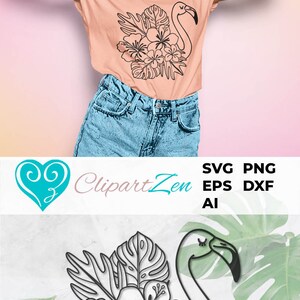 Flamingo Svg, Flamingo With Tropical Flowers, Summer Svg, Png, Dxf, Eps ...