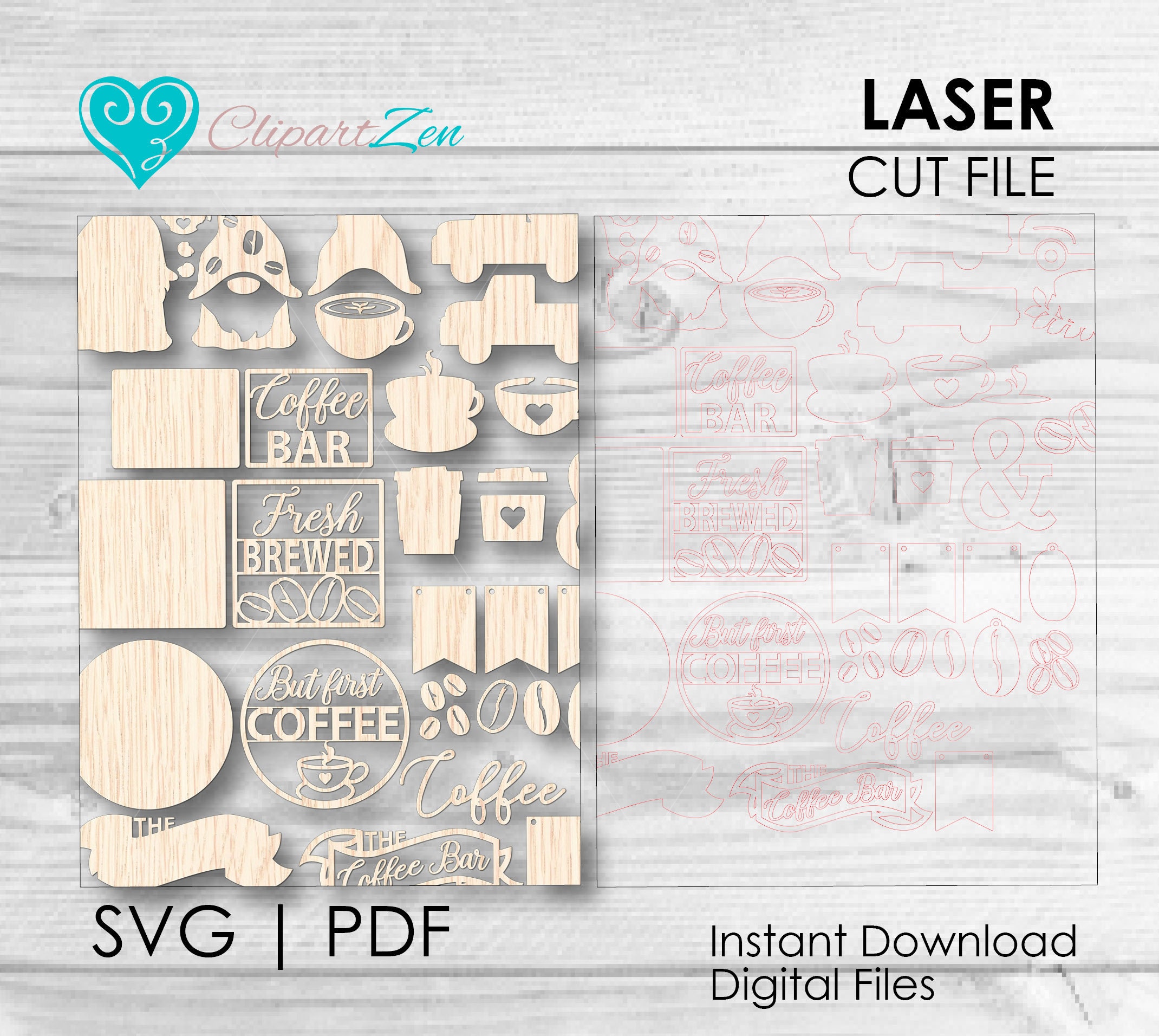 Coffee Bar Tier Tray Svg, Coffee Svg Bundle, Glowforge Svg, Laser Cut ...