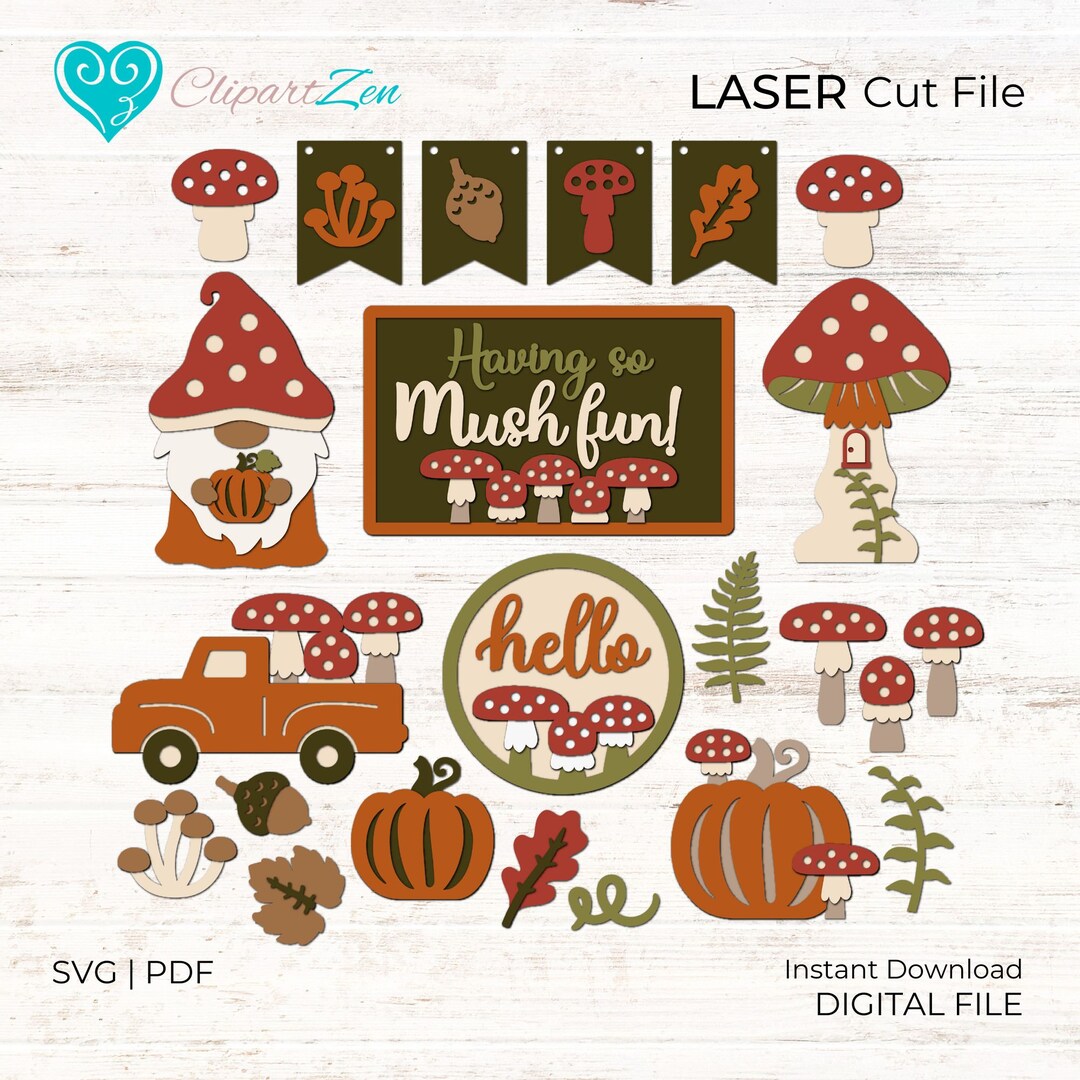 Fall Mushroom Tiered Tray Svg, Autumn Mushroom Svg Bundle, Glowforge ...