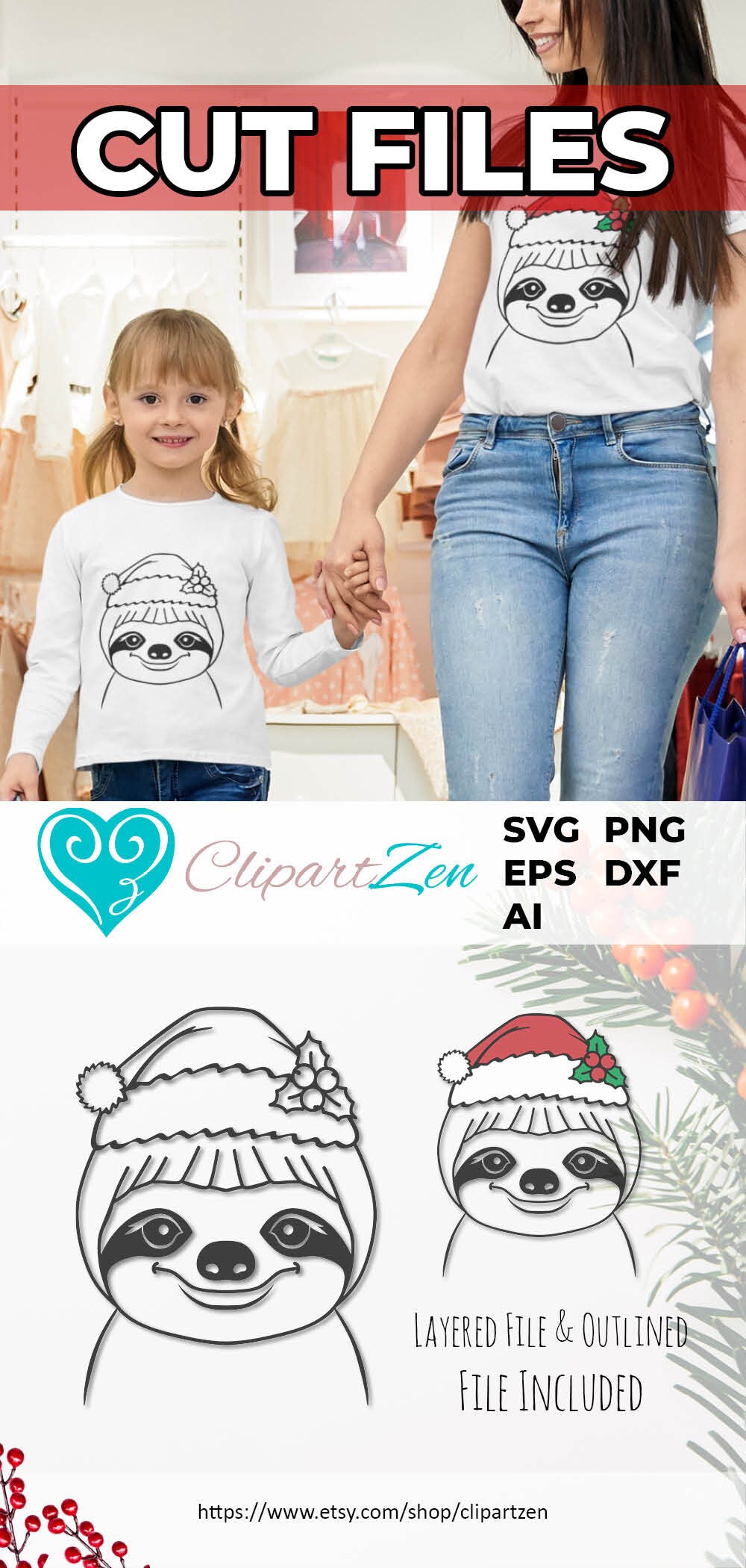 Christmas Sloth Svg, Santa Hat Svg, Christmas Santa Face Svg, Cute ...