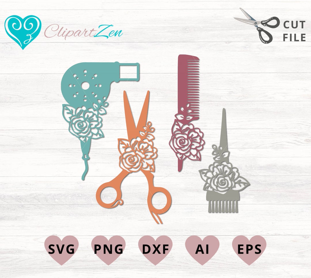 Floral Hair Stylist Salon Svg, Cosmetology Svg, Salon Tools Clipart ...
