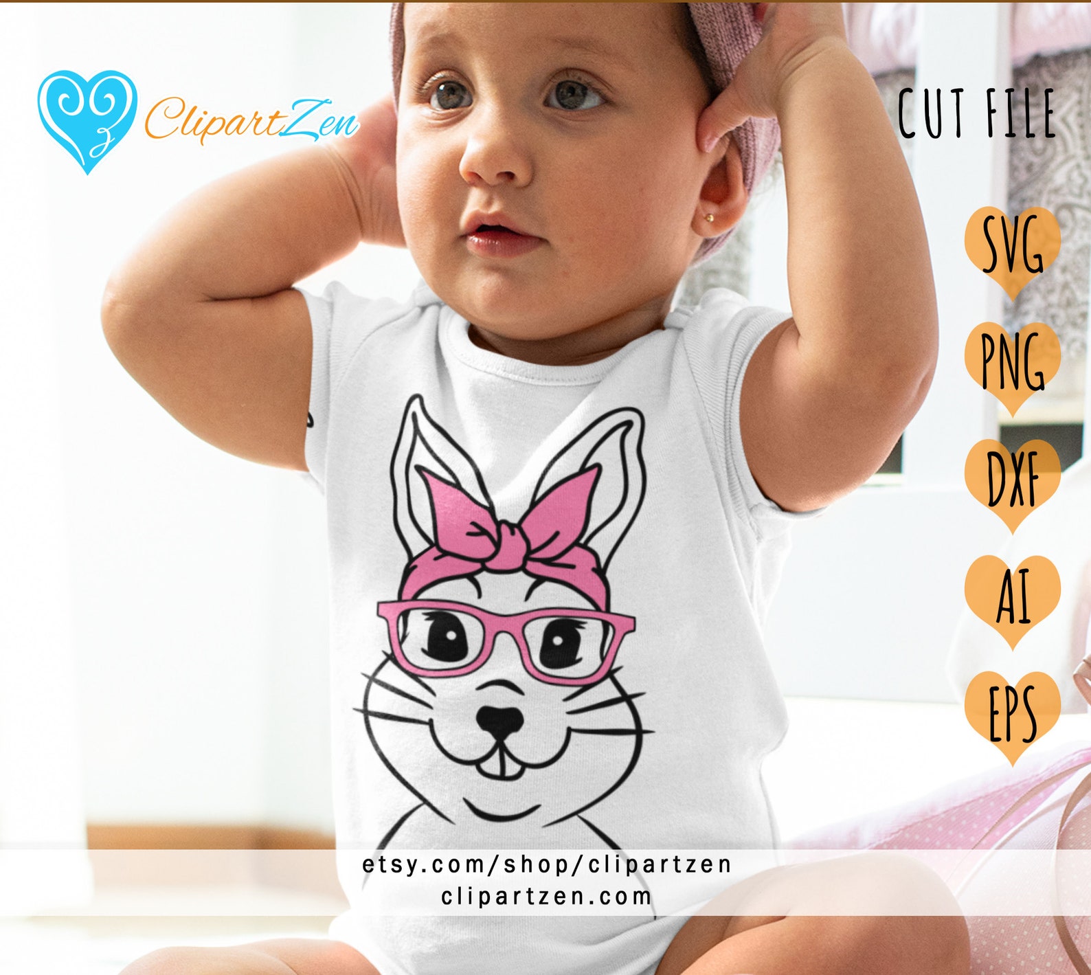 Bunny Bandana and Glasses, Rabbit Face Cut File, Svg, Png, Dxf, Eps, Ai ...