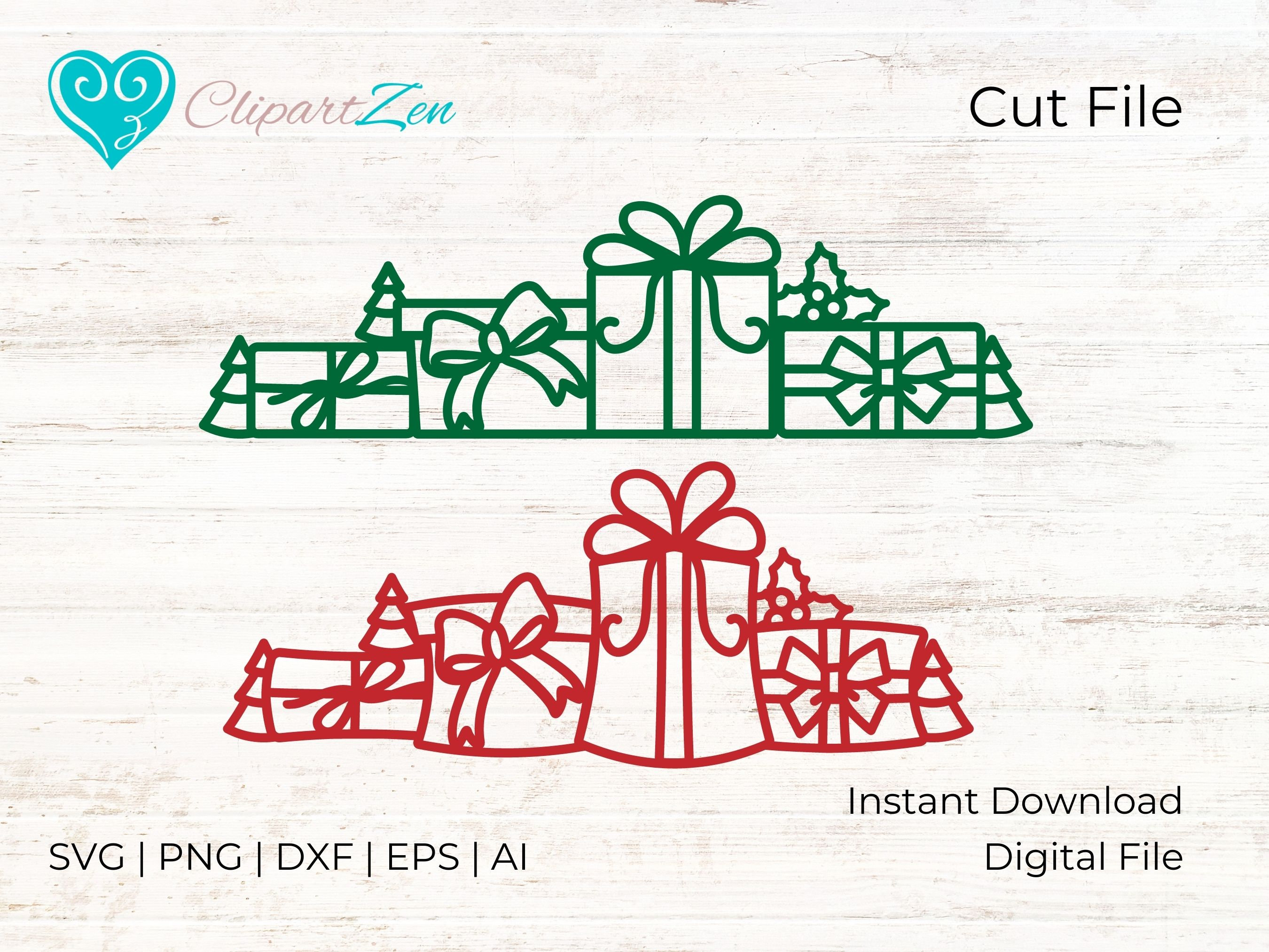 Gifts Christmas Border Cut File, Svg, Png, Dxf, Eps, Ai, Clipart ...
