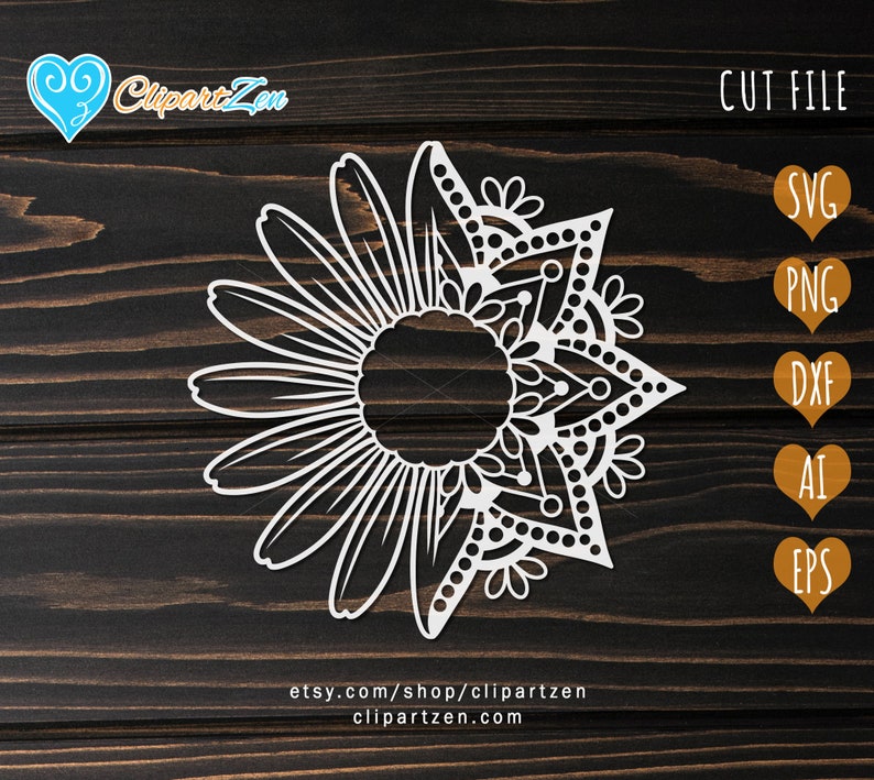 Daisy Flower Mandala Half Monogram Clipart Frame Cut File, Svg, Png ...