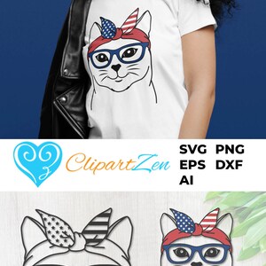Fourth of July Cat With Glasses and Bandana Memorial Day, Svg, Png, Dxf ...