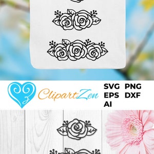Rose Flower Floral Border Cut File, Svg, Png, Dxf, Eps, Ai, Clipart ...