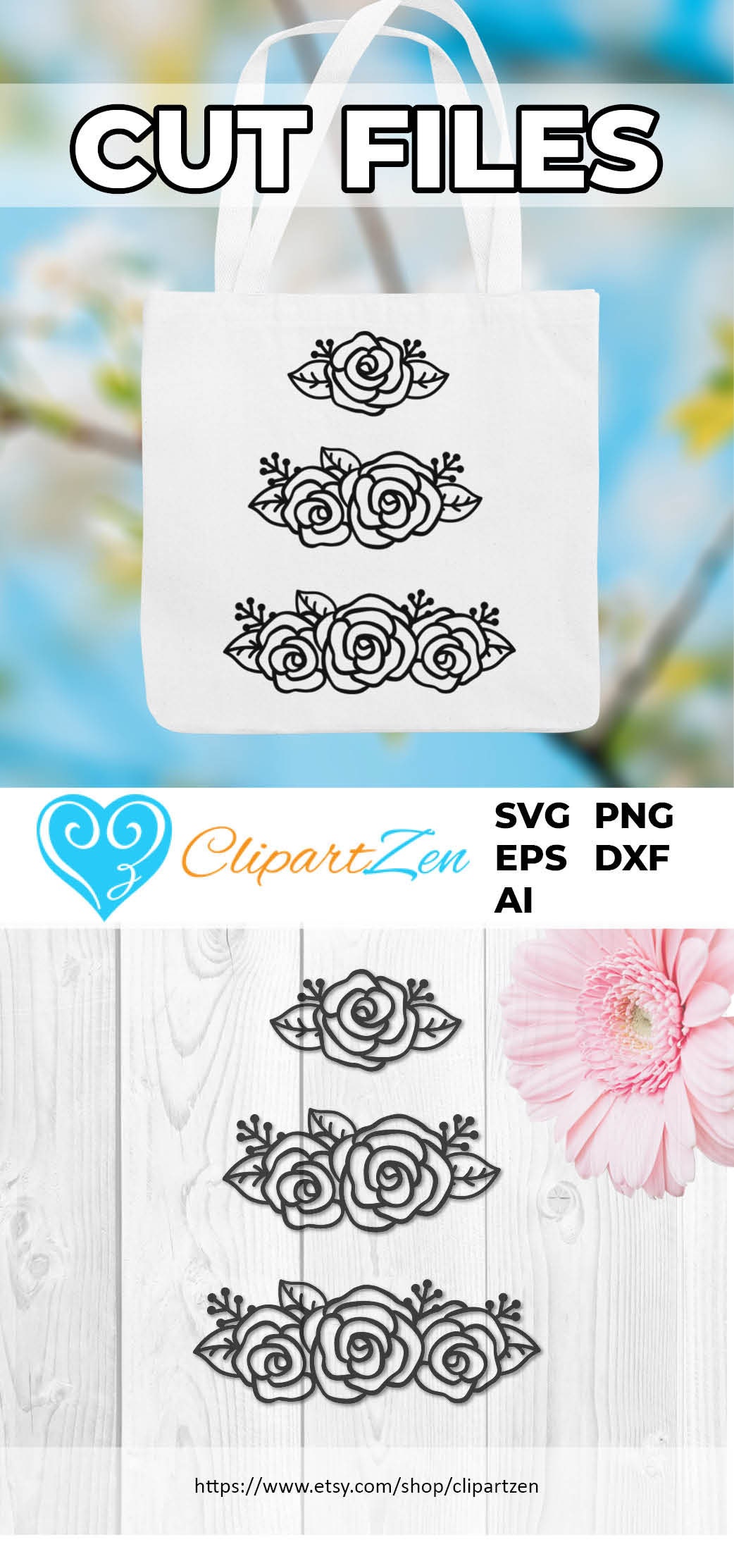 Rose Flower Floral Border Cut File Svg Png Dxf Eps Ai - Etsy
