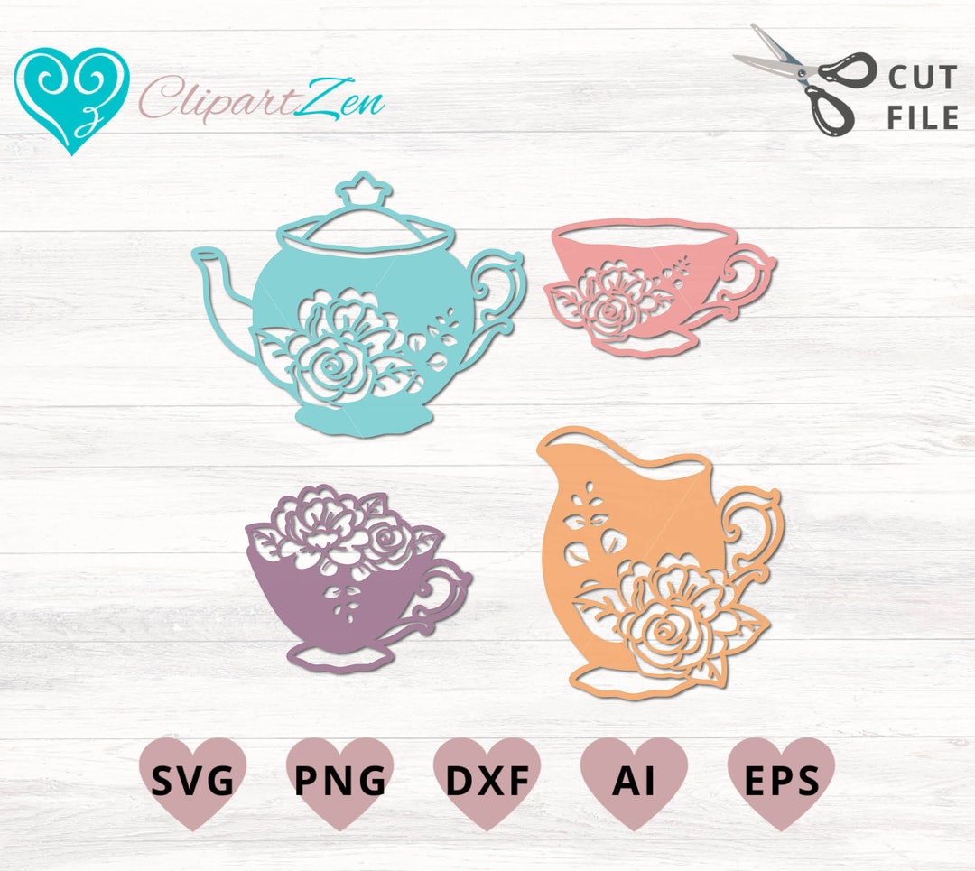 Floral Teapot Svg, Teacup Svg, Tea Pot Flowers Svg, Clipart, Svg, Png ...