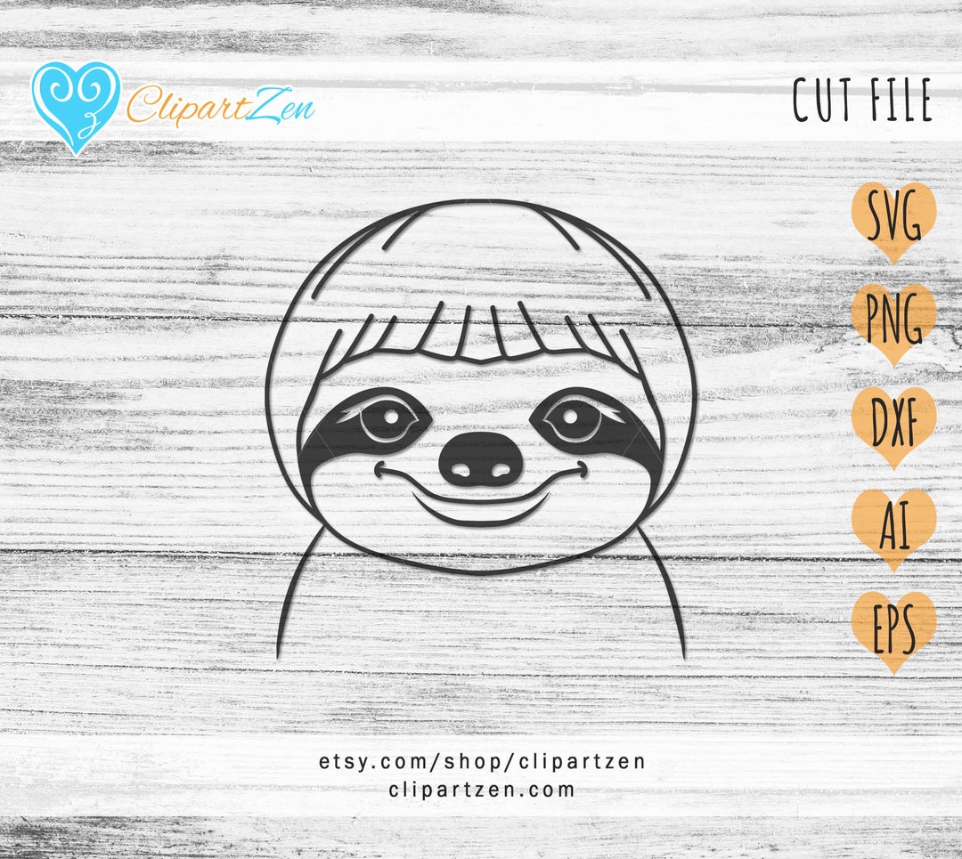Cute Sloth Head, Baby Animal Cut File, Svg, Png, Dxf, Eps, Ai, Clipart ...
