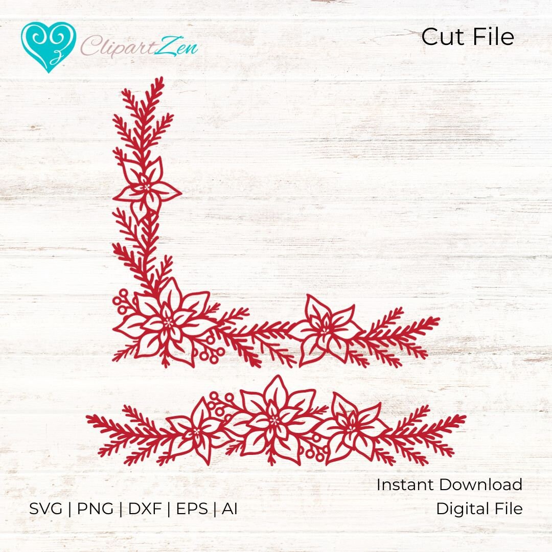 Christmas Flower Poinsettia Border Frame, Line, Corner, Cut File,svg ...