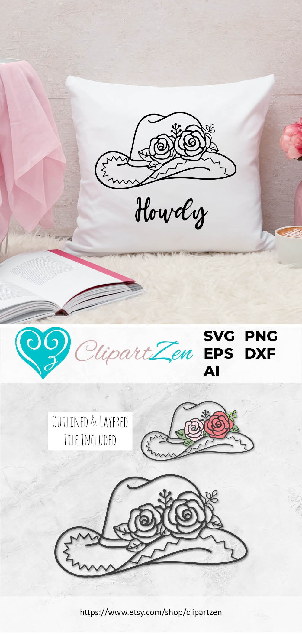 Sombrero vaquero con flores Cowboy svg Vaquera svg Archivo - Etsy México