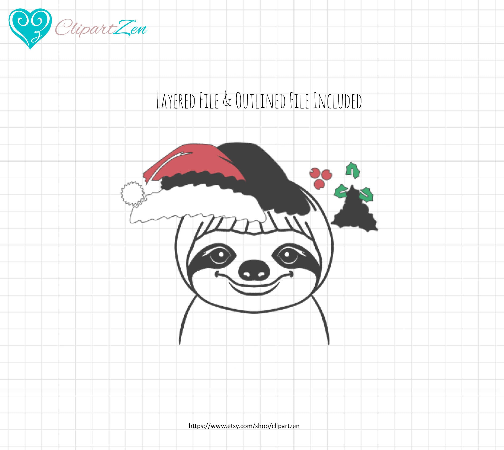 Christmas Sloth Svg, Santa Hat Svg, Christmas Santa Face Svg, Cute ...