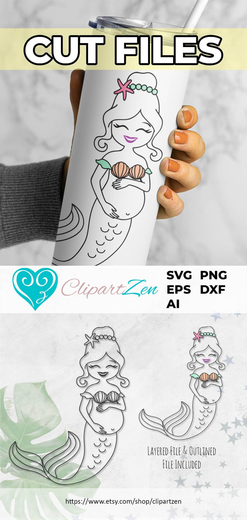 Pregnant Mermaid Svg, Mother Svg, Png, Dxf, Eps, Ai, Clipart, Vector ...