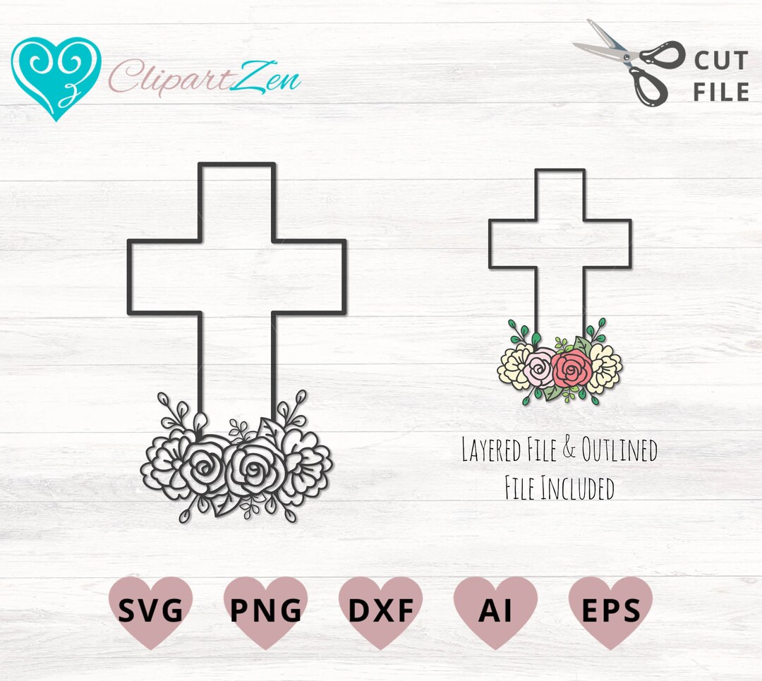 Floral Easter Cross Svg, Png, Dxf, Eps, Ai, Clipart, Vector Cuttable ...