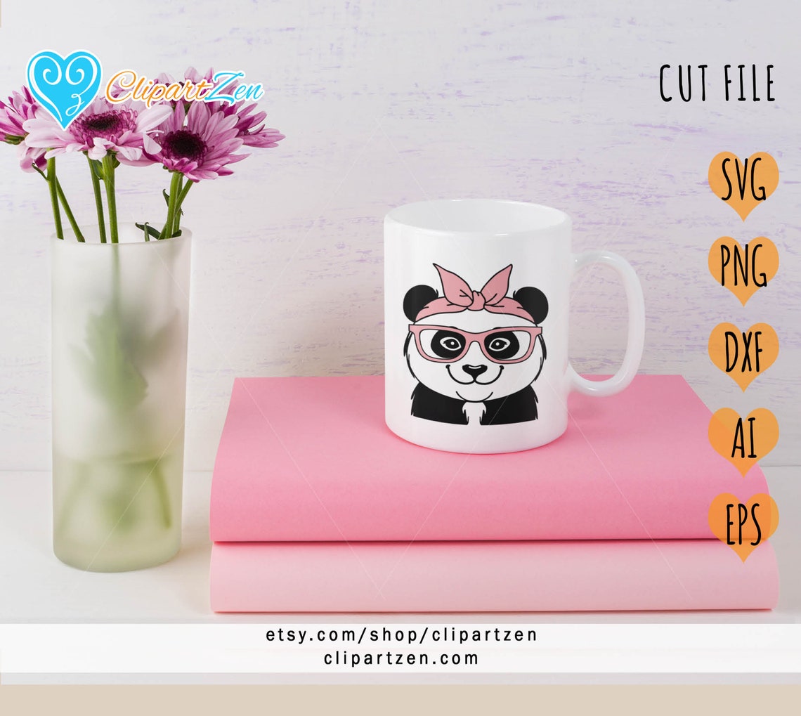 Cute Panda Face Head With Glasses and Bandana, Cut File, Svg, Png, Dxf ...