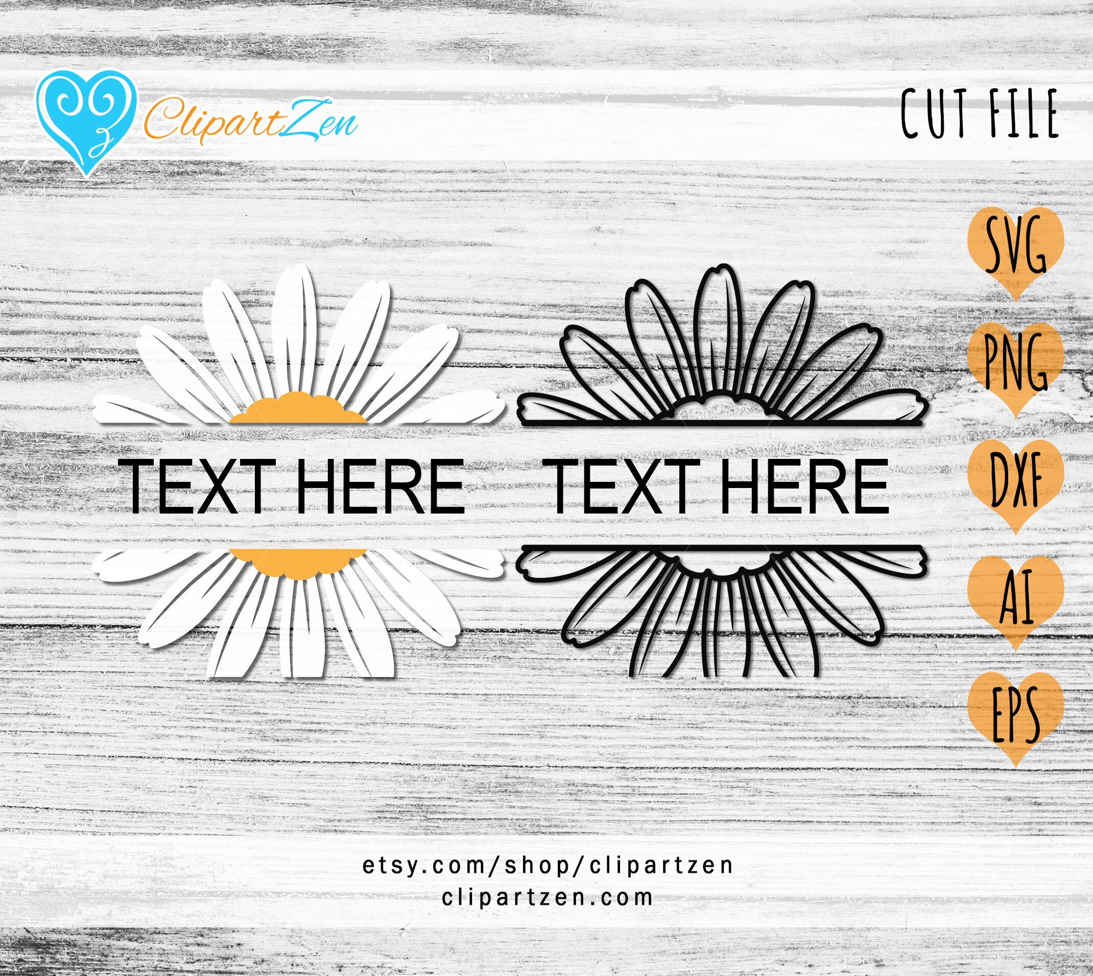 Daisy Flower Split Monogram Clipart Frame Cut File svg png | Etsy