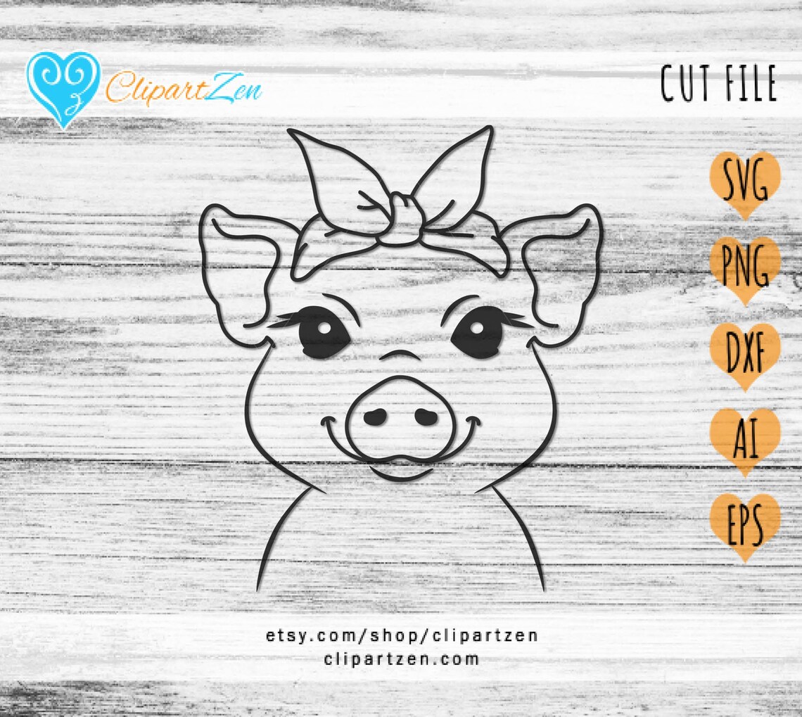 Pig With Bandana Farmhouse Pig Face Cut File Svg Png Dxf - Etsy