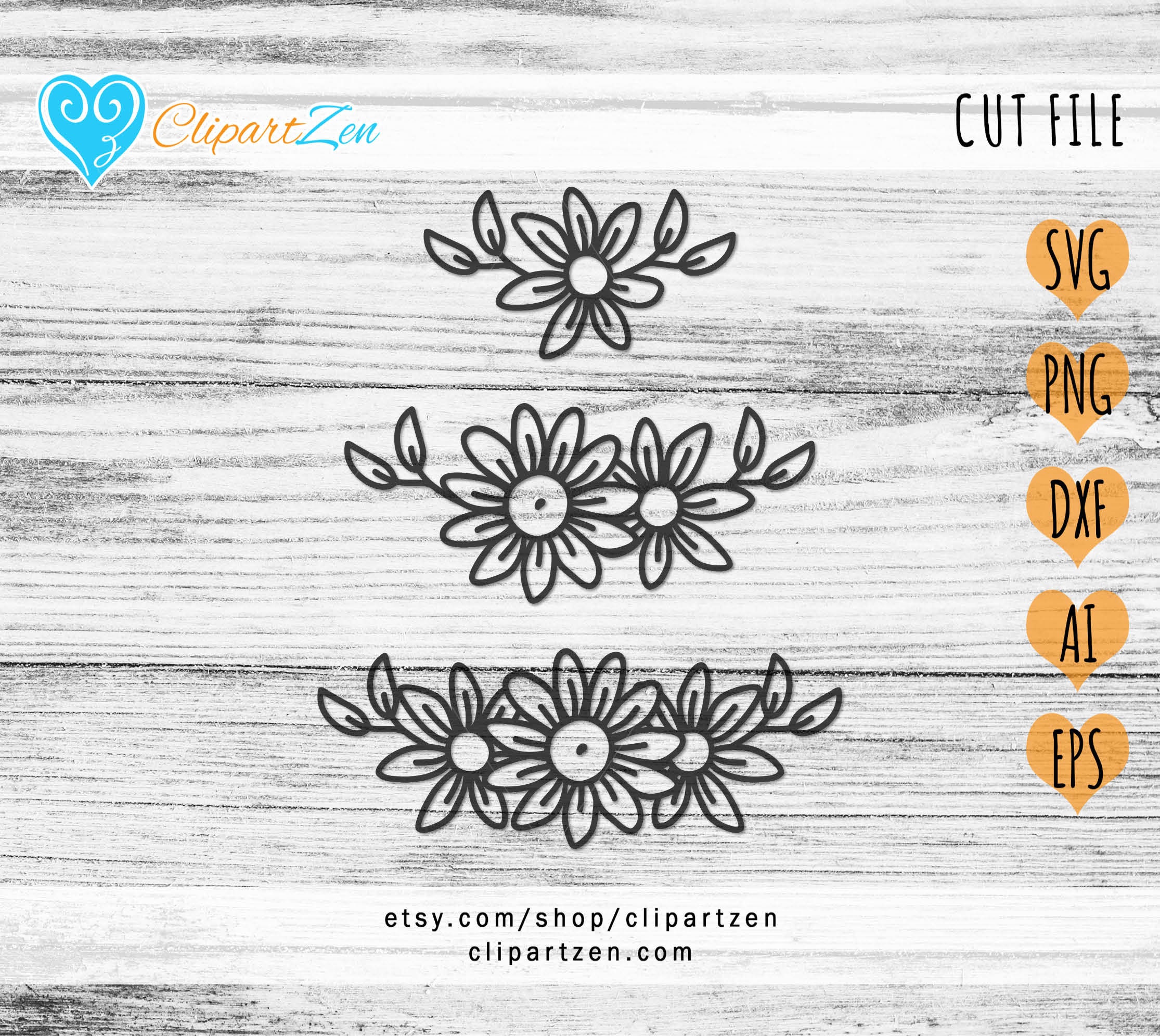 Daisy Flower Floral Border Cut File, Svg, Png, Dxf, Eps, Ai, Clipart ...