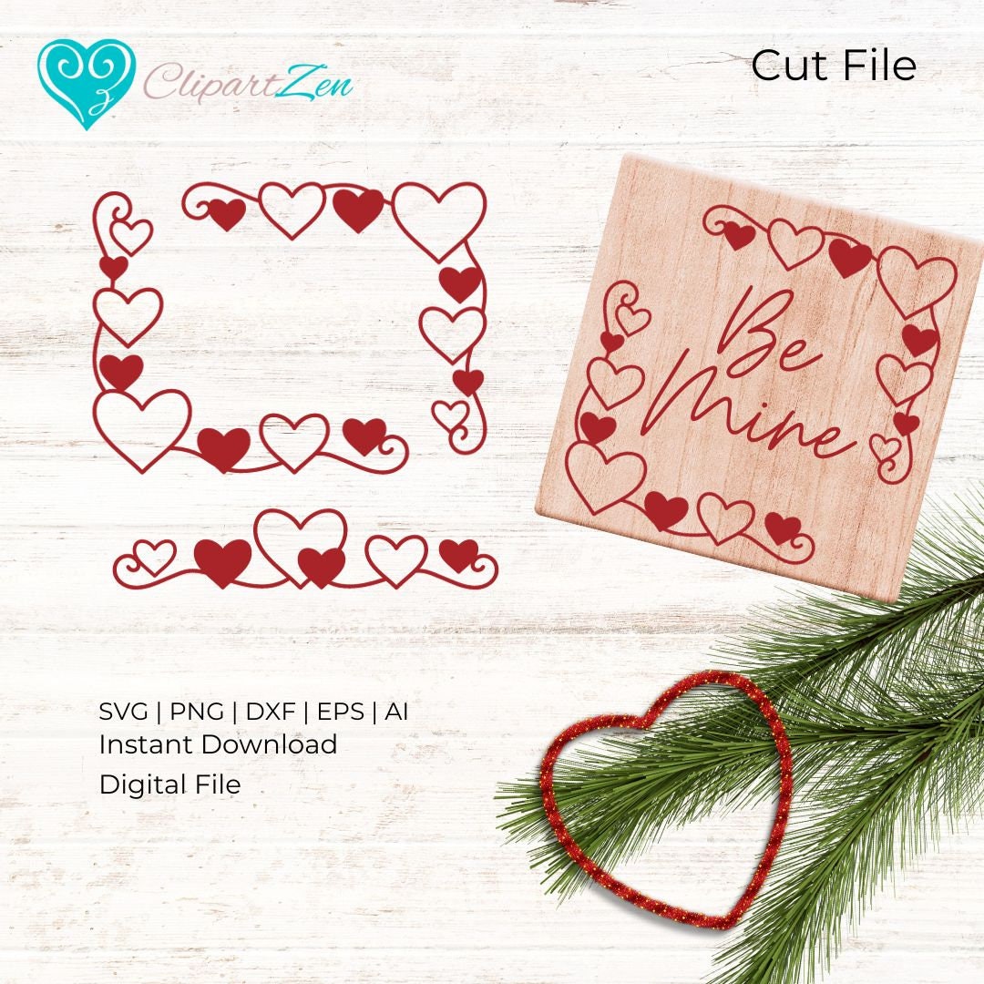 Valentines Heart Border Frame, Line, Corner, Cut File,svg, Png, Dxf ...