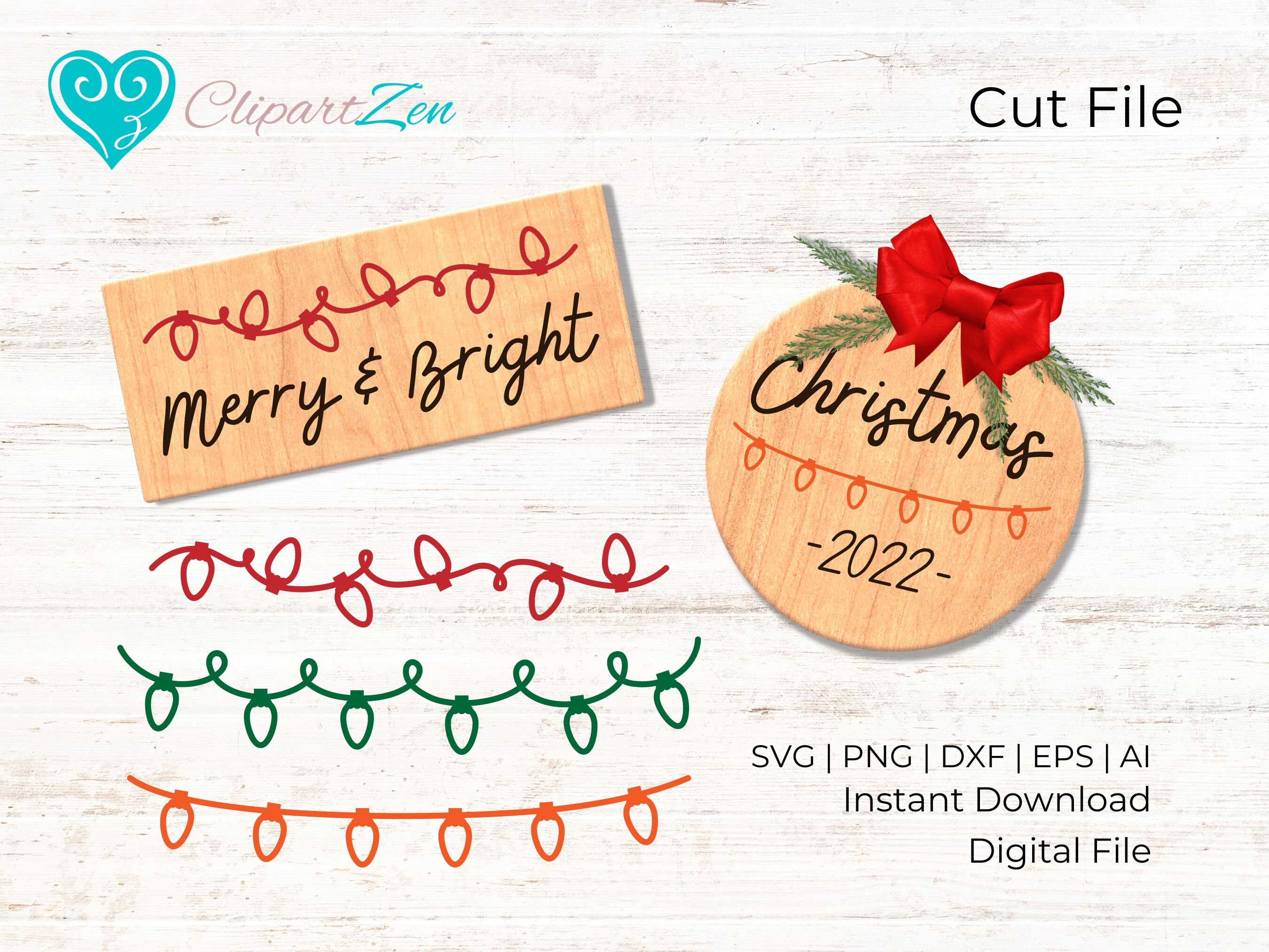 Christmas Light String Border Cut File, Svg, Png, Dxf, Eps, Ai, Clipart ...