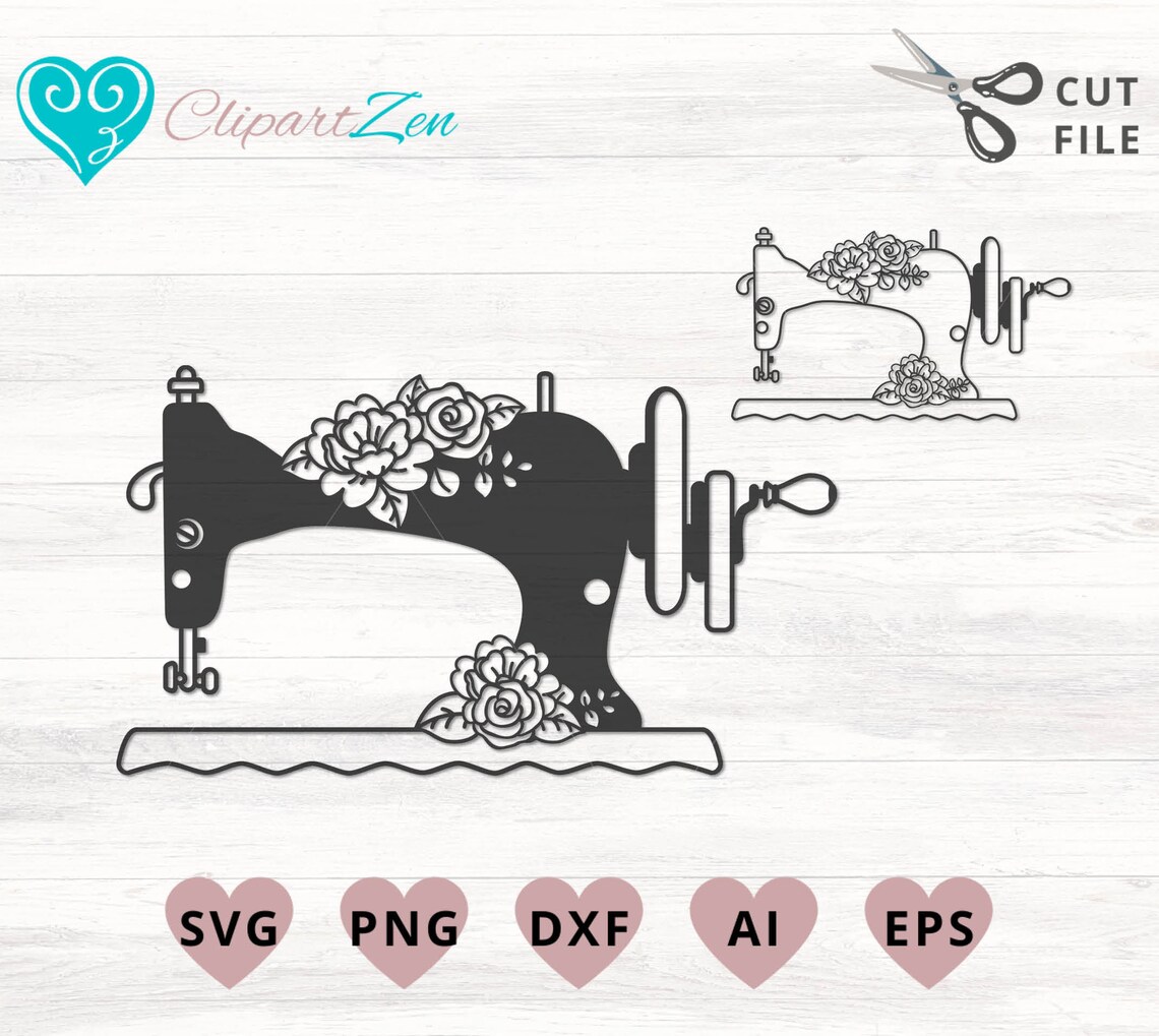Floral Sewing Machine Svg, Png, Dxf, Eps, Ai, Clipart, Vector, Paper ...