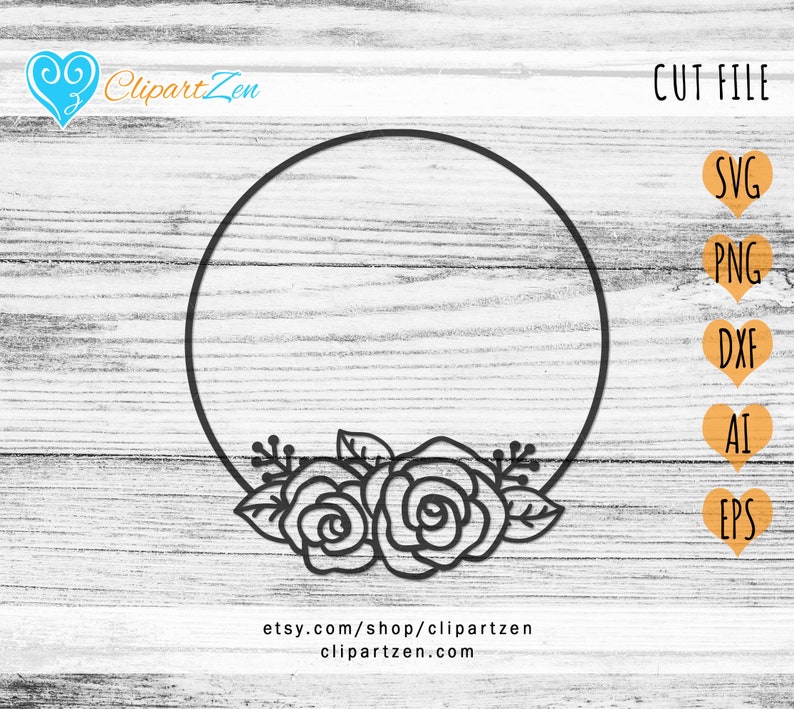 Rose Flower Floral Circle Frame Minimal Cut File, Svg, Png, Dxf, Eps ...